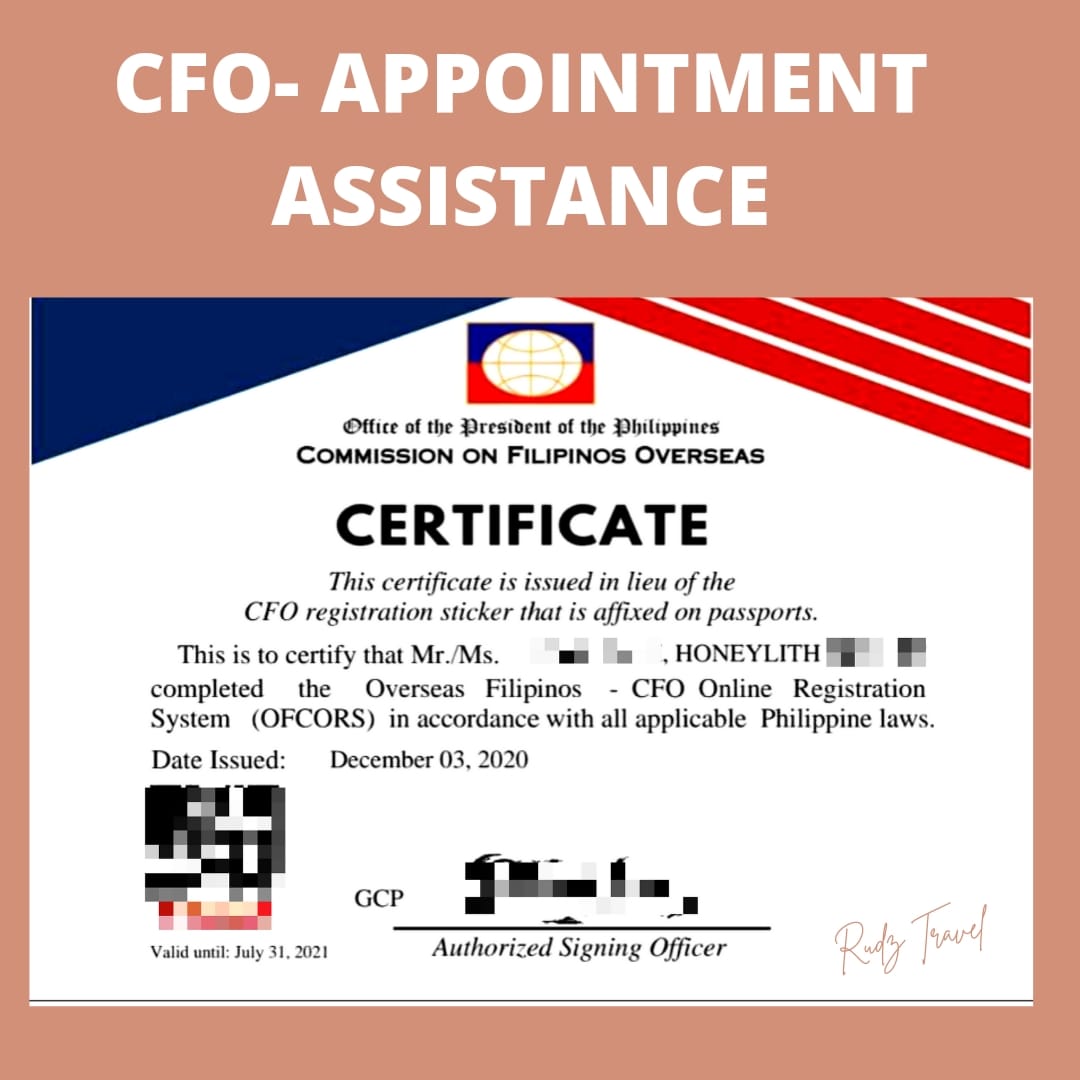 CFO- Appointment Reservation Assistance (For Filipino) – RudzTravel